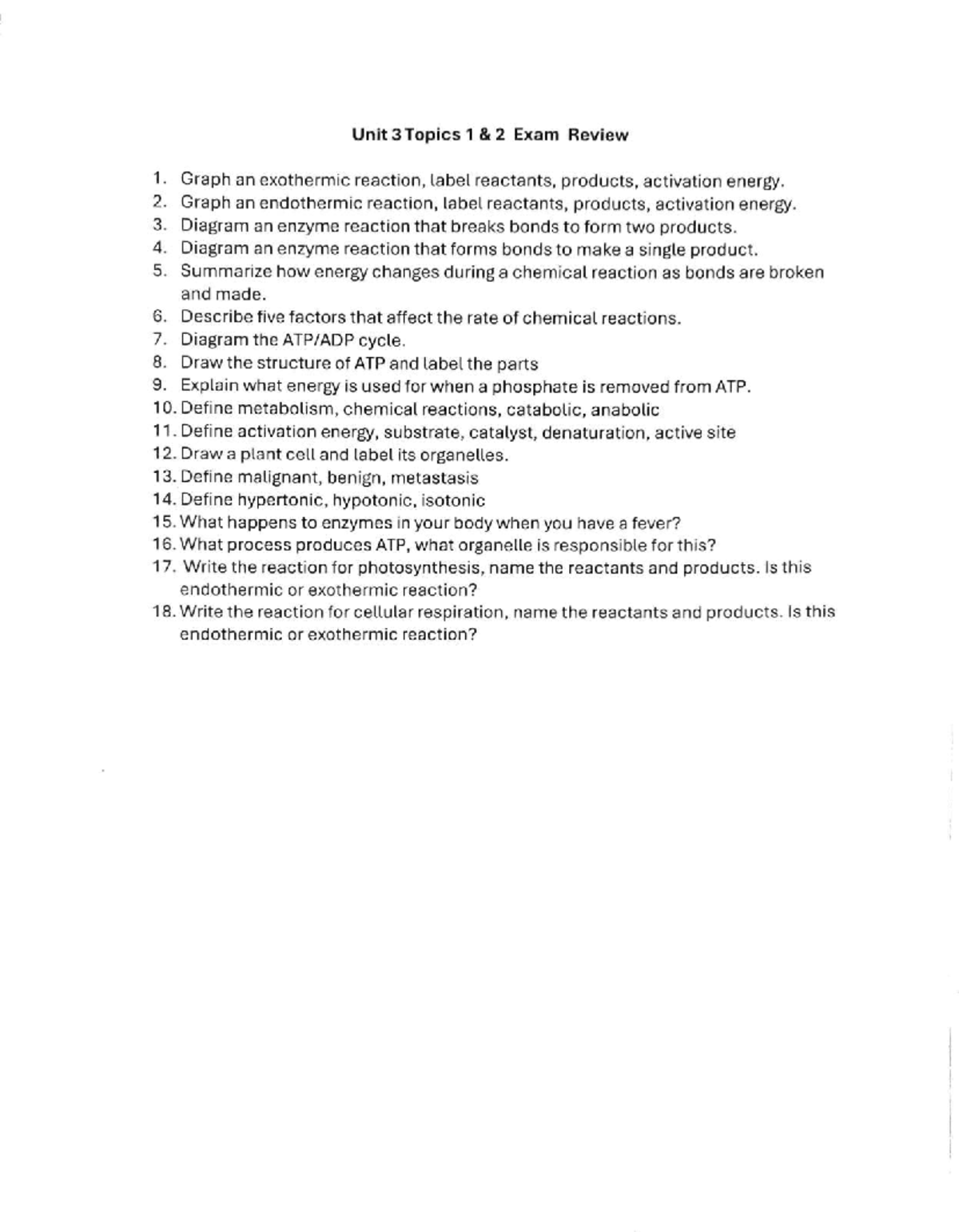 Unit 3 Topics 1 & 2: Chemical Reactions Exam Review - Studocu
