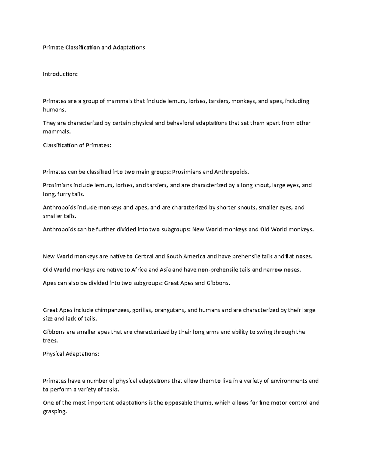 Primate Classification and Adaptations - Primate Classification and ...