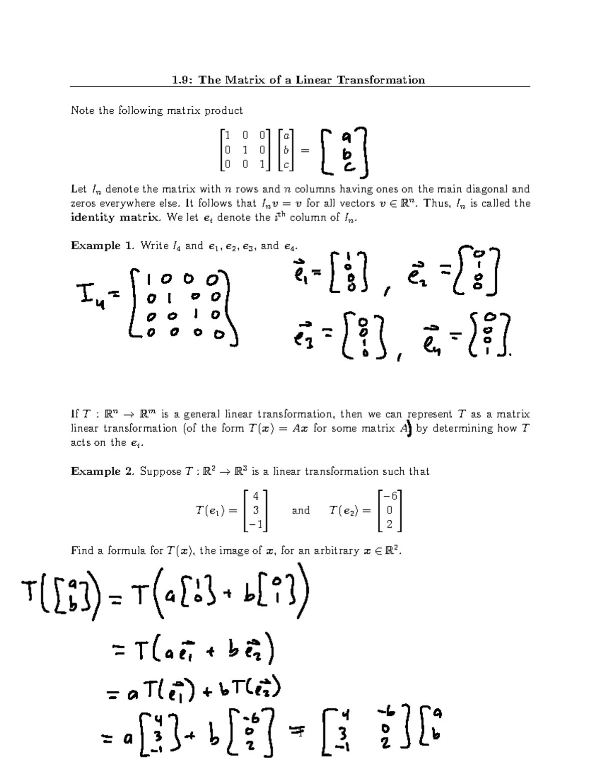 1.9 - The Matrix of a Linear Transformation - Solutions and Examples ...