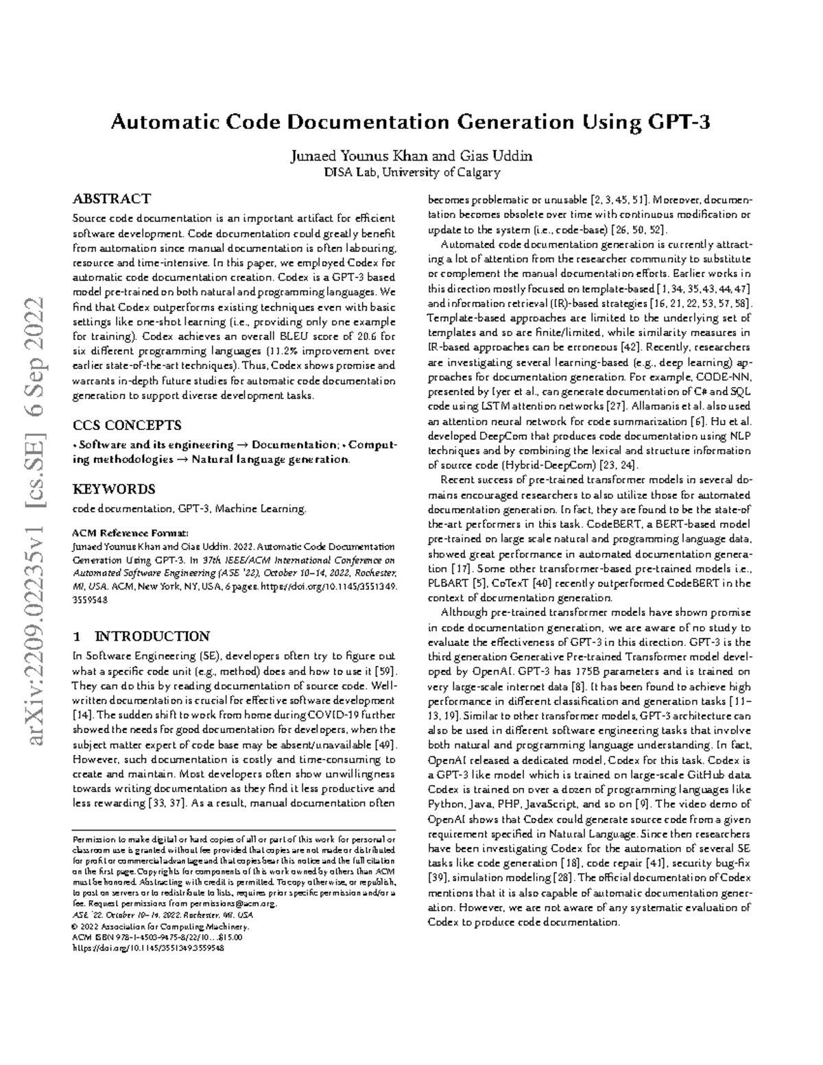 Automatic Code Documentation Generation Using Codex (DISA Lab) - Studocu