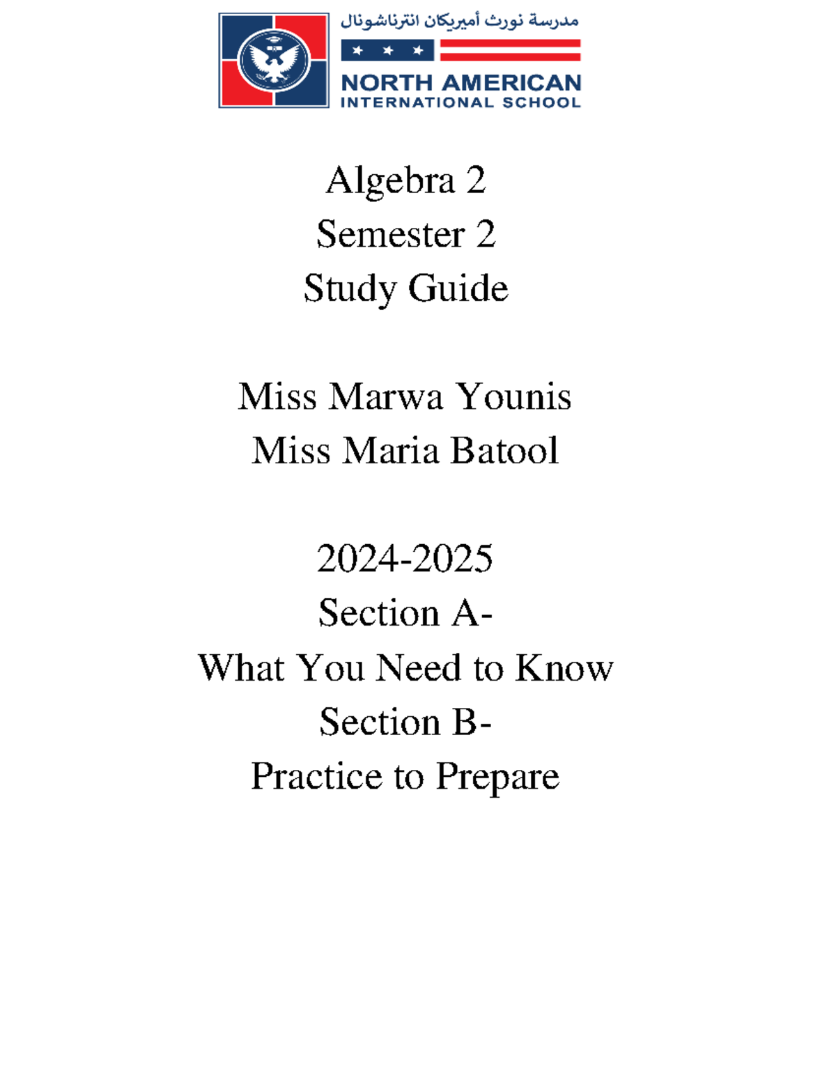 Algebra 2 (MATH 201) Semester 2 Study Guide by Miss Younis & Miss ...