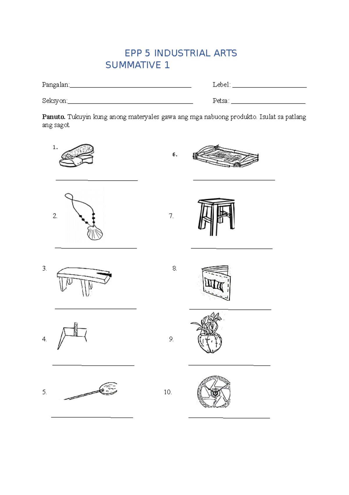 EPP 5 Industrial ARTS Summative 1 - EPP 5 INDUSTRIAL ARTS SUMMATIVE 1 ...
