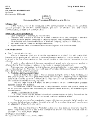 GE 1- Module 1, Lesson 2 (Types of Communication) - Purposive ...