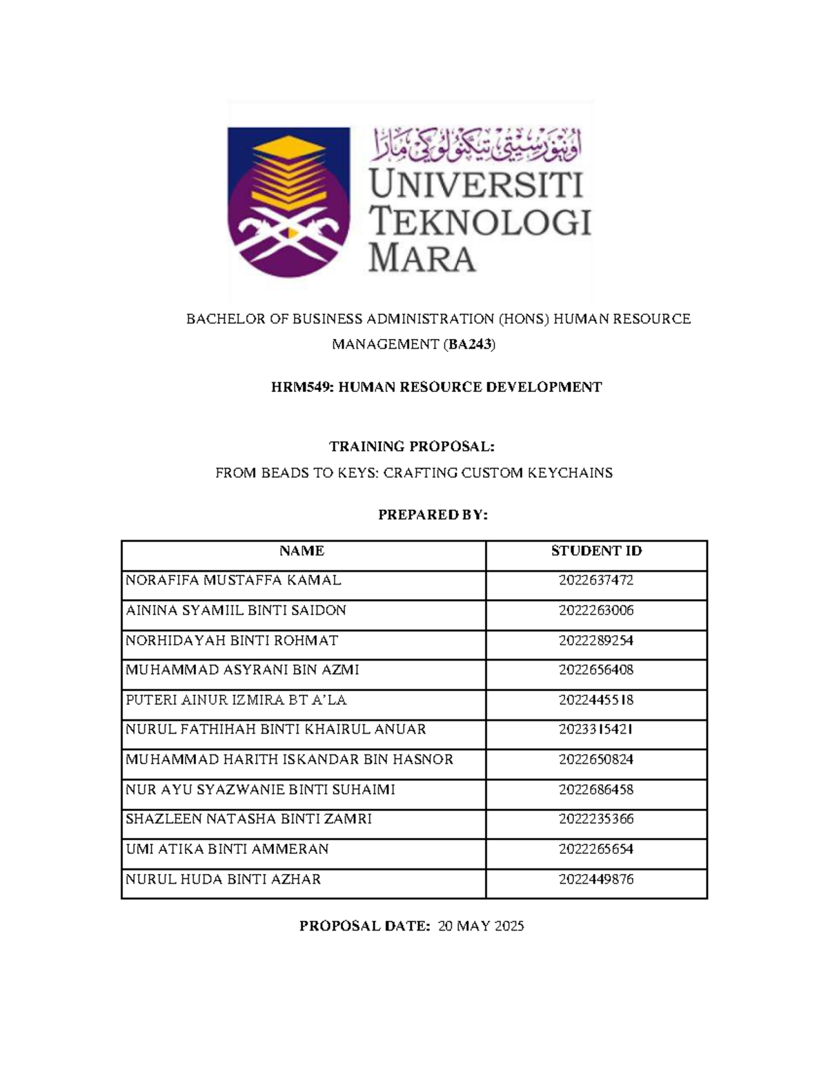 BA243 HRM549: Training Proposal for Custom Keychain Crafting Workshop ...