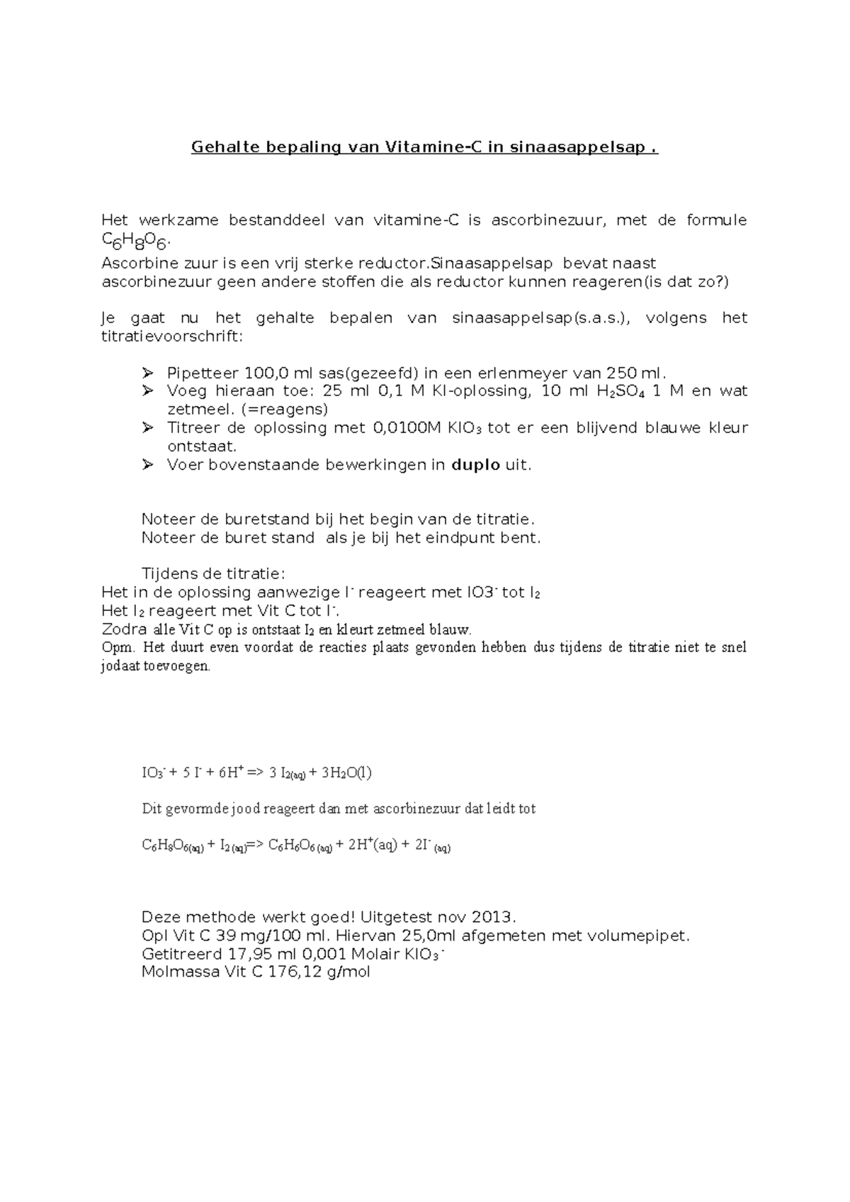 Bepaling van Vitamine C Gehalte in Sinaasappelsap (SAS) - Studeersnel