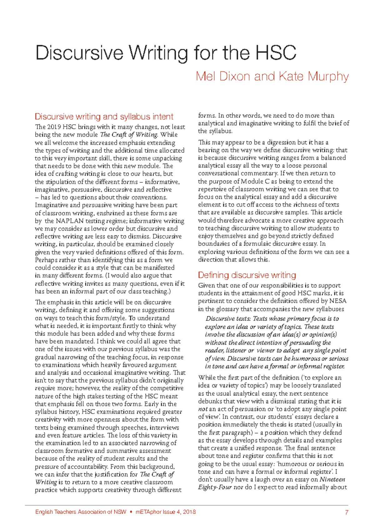 HSC English AOS: Exploring Discursive Writing Techniques - Studocu
