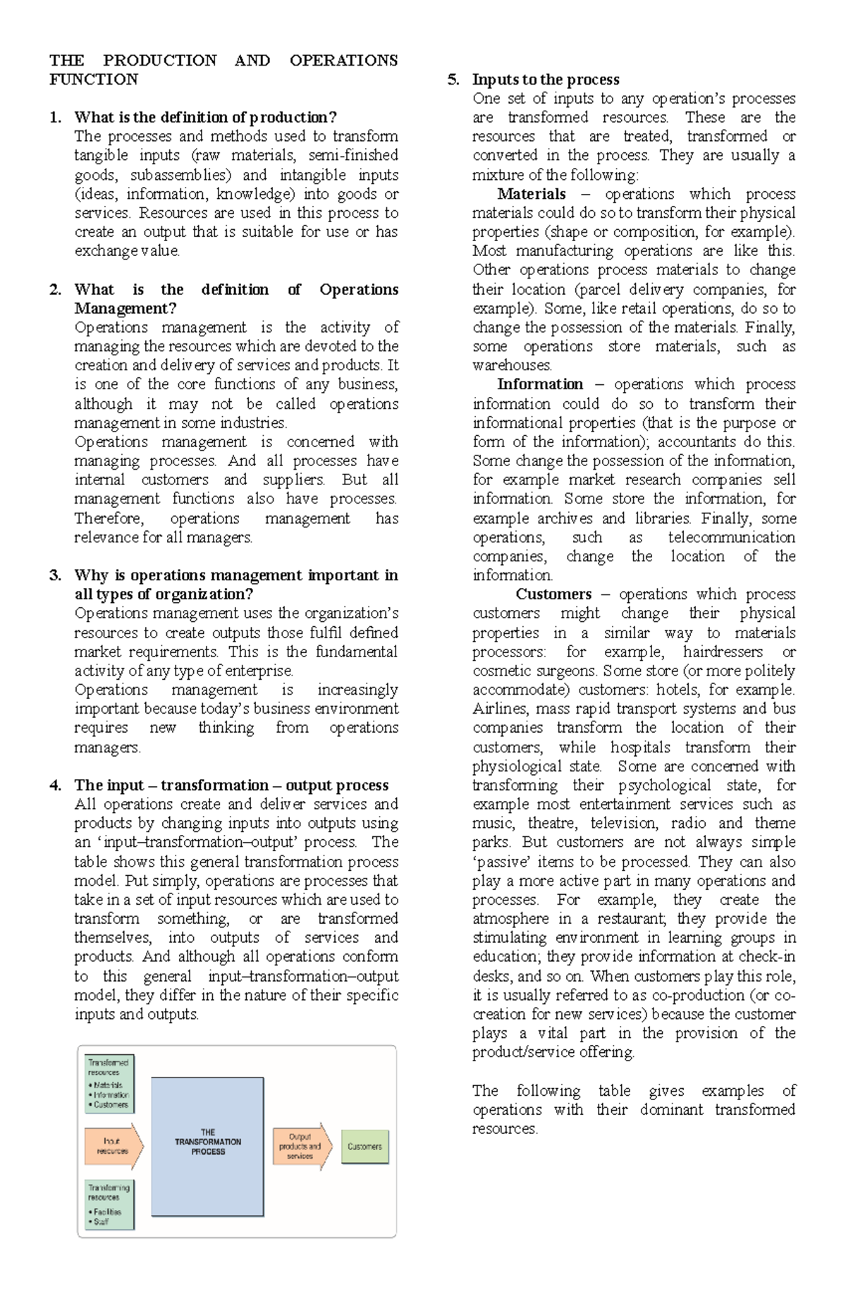 Operation Management - Module 1: The Production & Operations Function ...