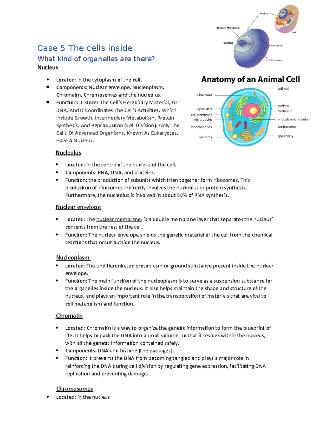 Case Study on Cell Organelles and Their Functions - BBS1001 - Studeersnel