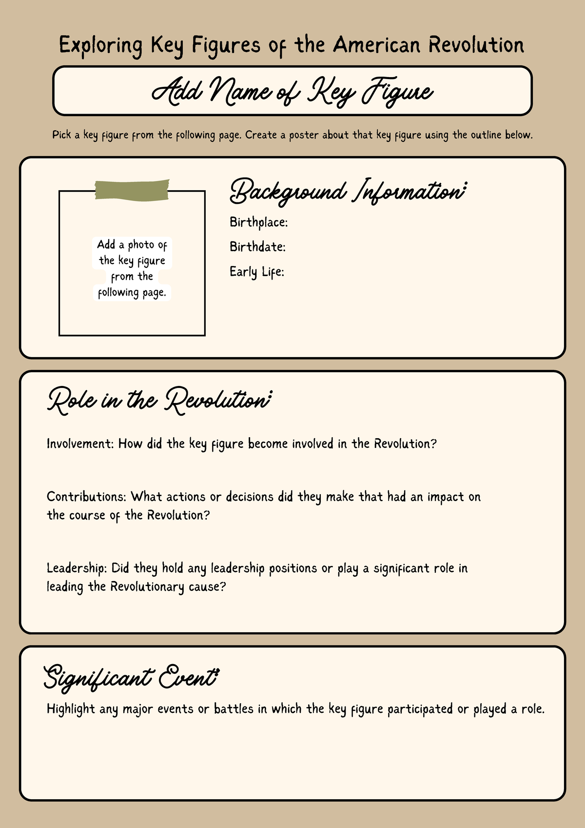 The American Revolution Analyzing Key Figures Poster - Add Name of Key ...