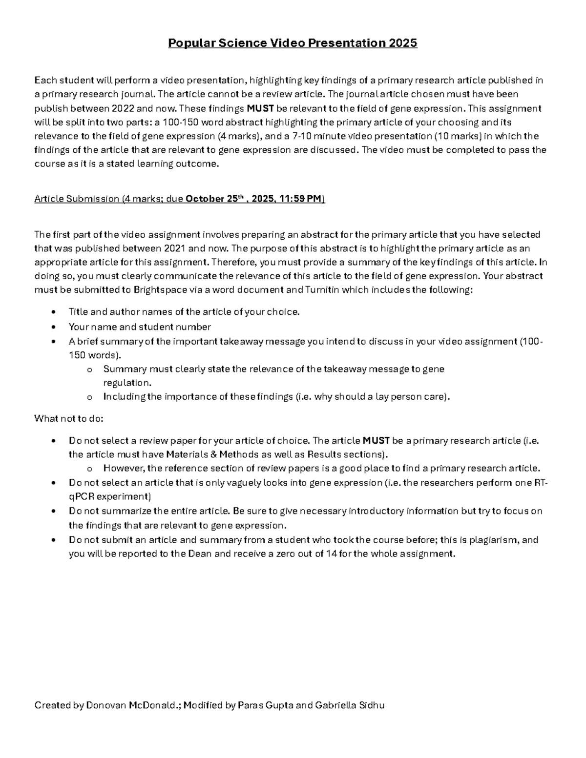 Bio 3597: Gene Expression Video Presentation Guidelines 2025 - Studocu
