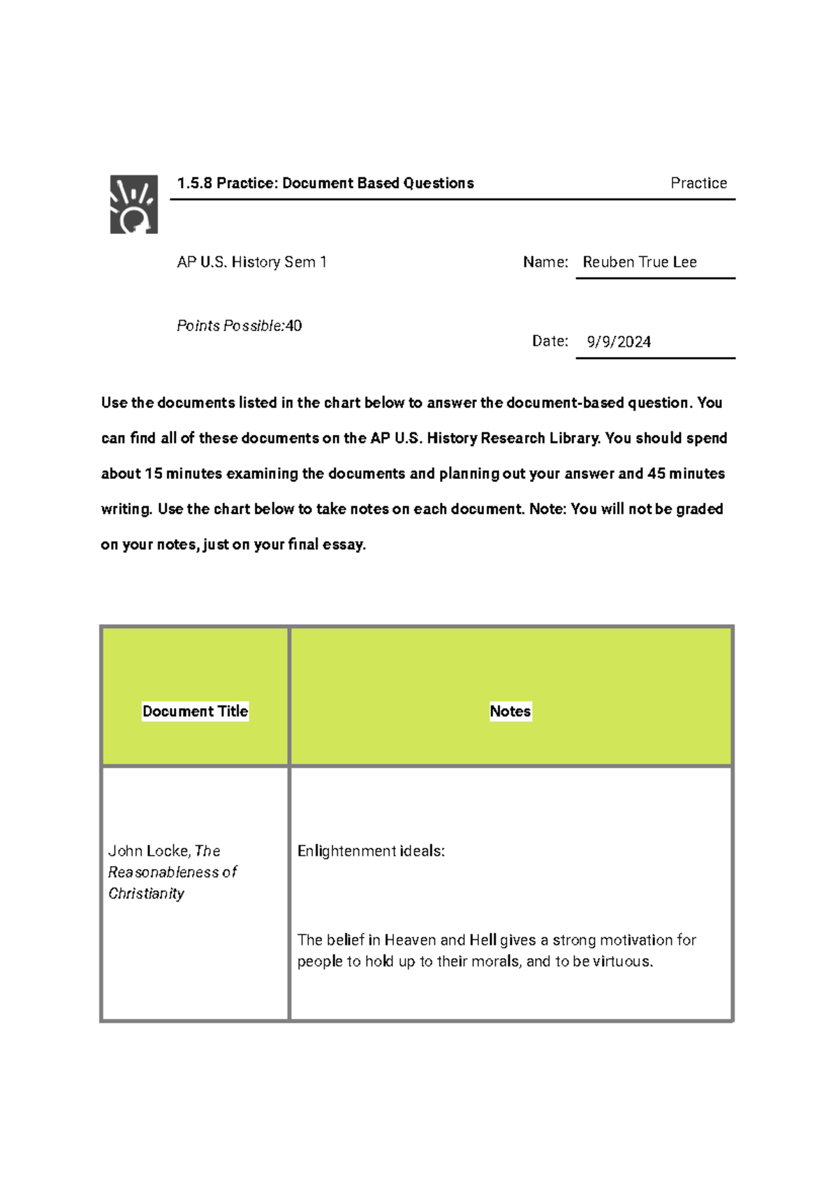 AP U. History Sem 1: Document-Based Questions Practice Guide - Studocu