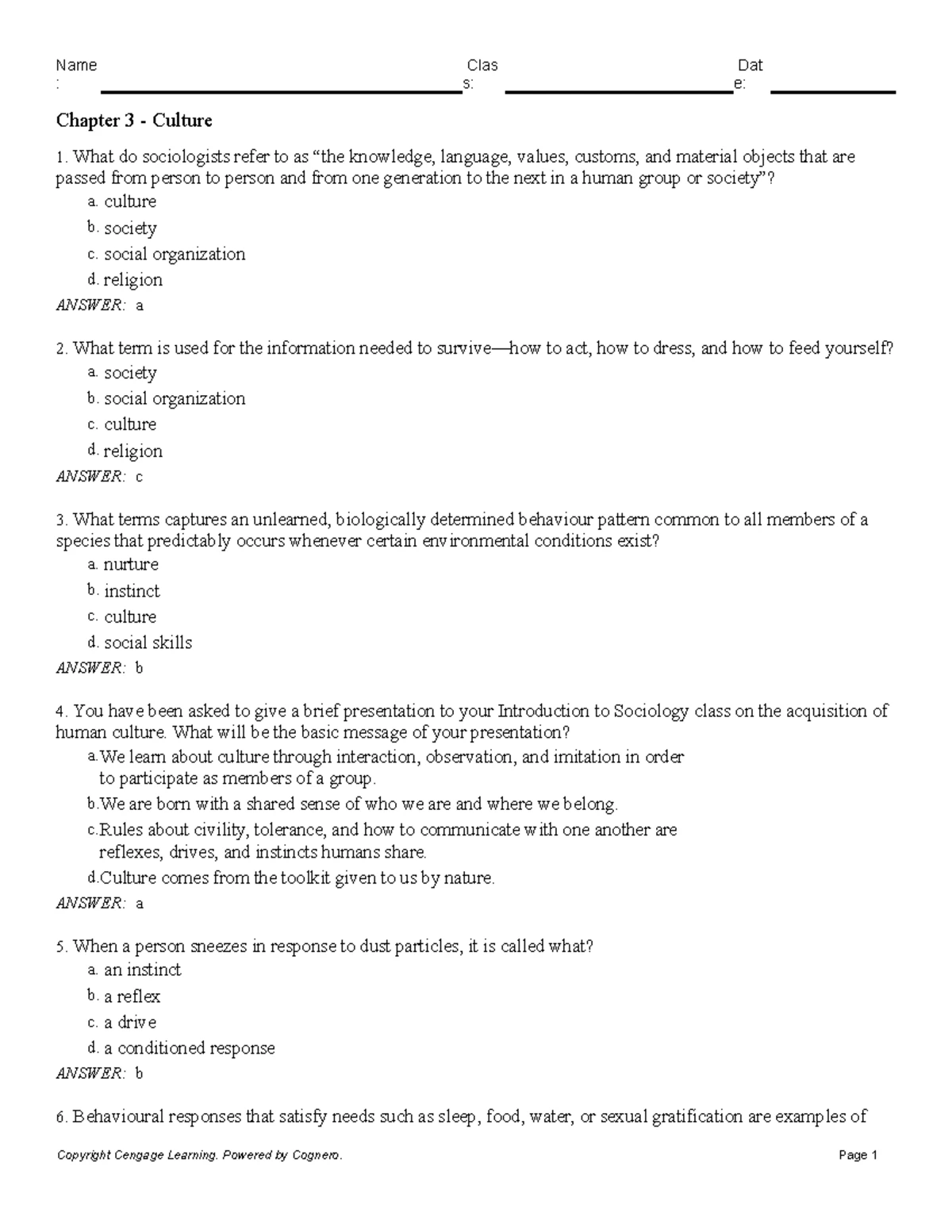 Chapter 3 Culture- PRACTICE QUESTIONS - Chapter 3 - Culture 1. What do ...
