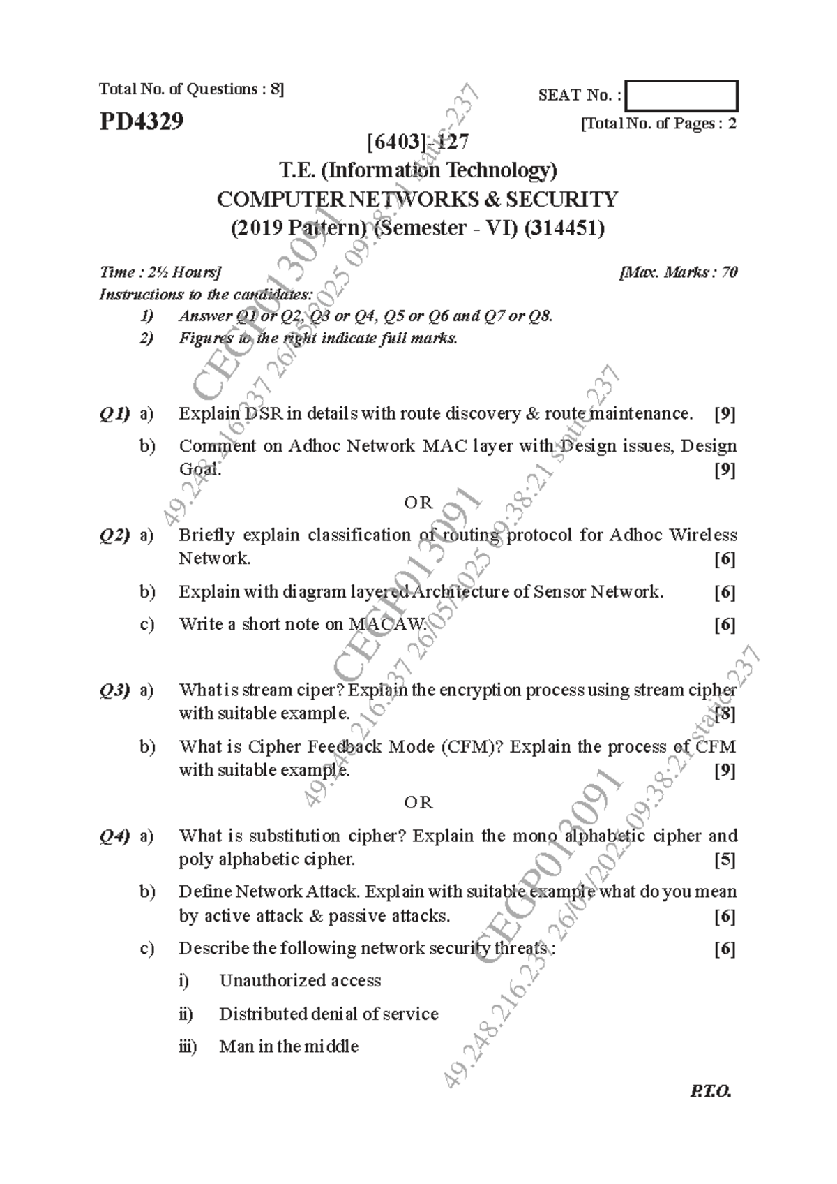 COMPUTER NETWORKS SECURITY (314451) Midterm Exam Notes - Studocu