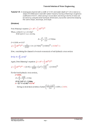 Tutorial Solution Chapter 7 Week 6 - Tutorial 5 solution for Well Hydraulics (2) Tutorial 7. The ...