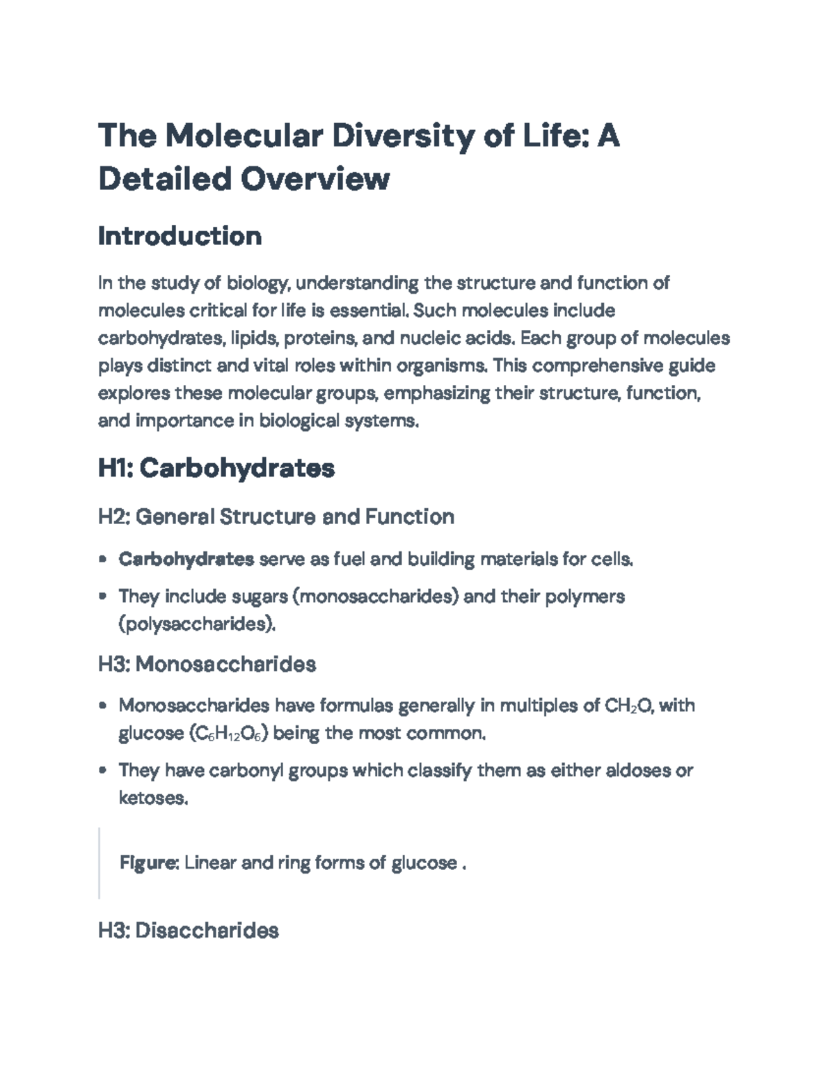 Molecular Diversity of Life: Structure and Function of Macromolecules ...