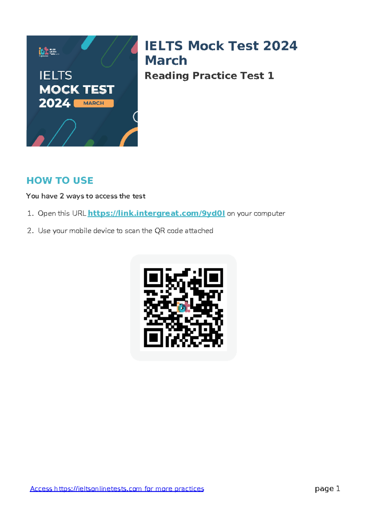 IELTS Mock Test 2024: March Reading Practice Test 1 - Studocu