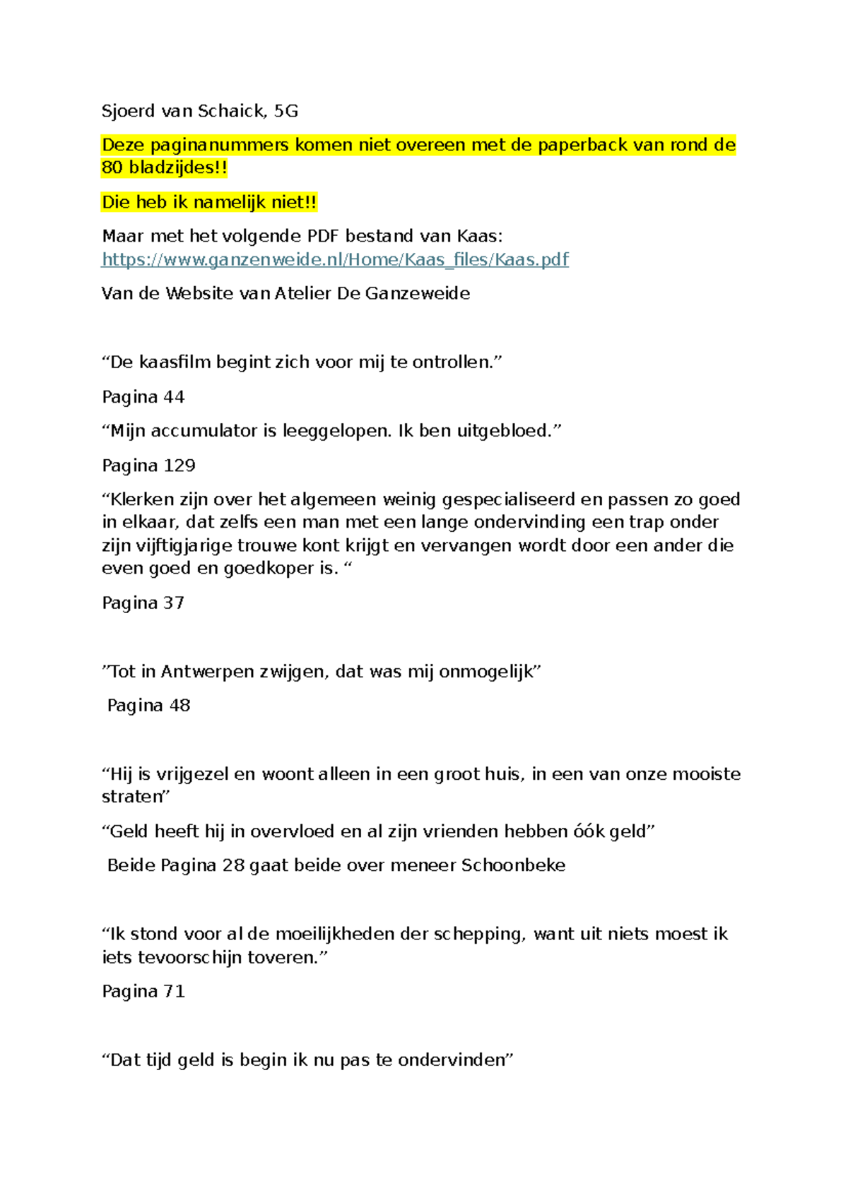 Kaas Betoog Citaten - Sjoerd van Schaick (5G) - Studeersnel