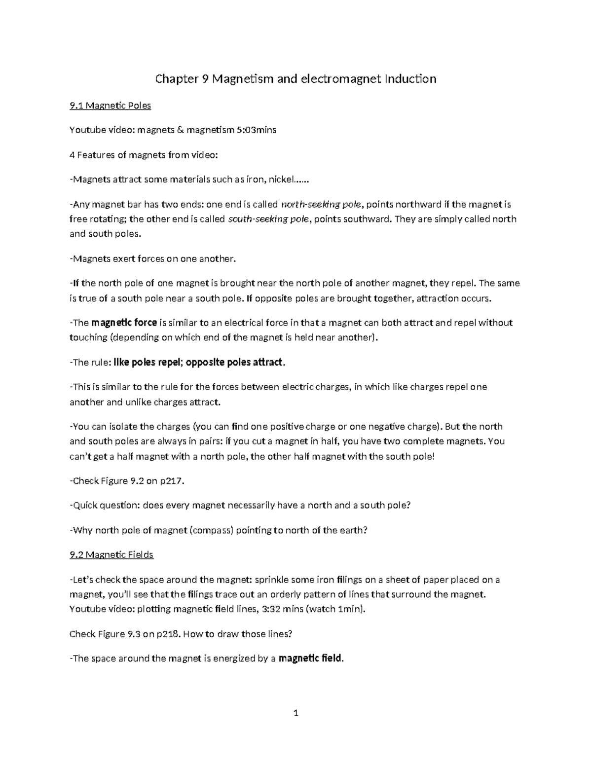 Chapter 9: Magnetism and Electromagnetic Induction Concepts - Chapter 9 ...