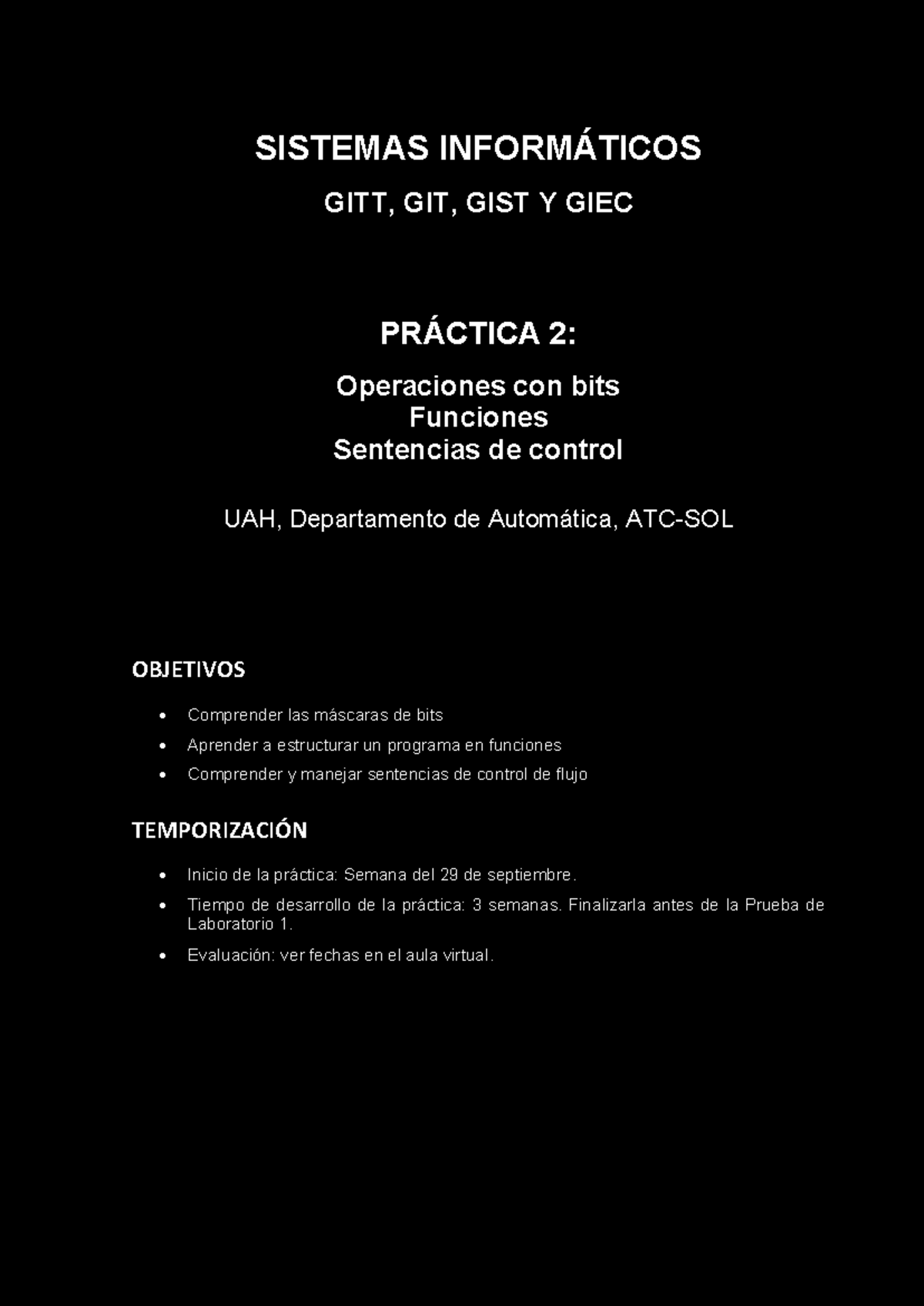 Práctica 2: Operaciones con Bits y Funciones en Sistemas Informáticos GITT, GIT, - Studocu