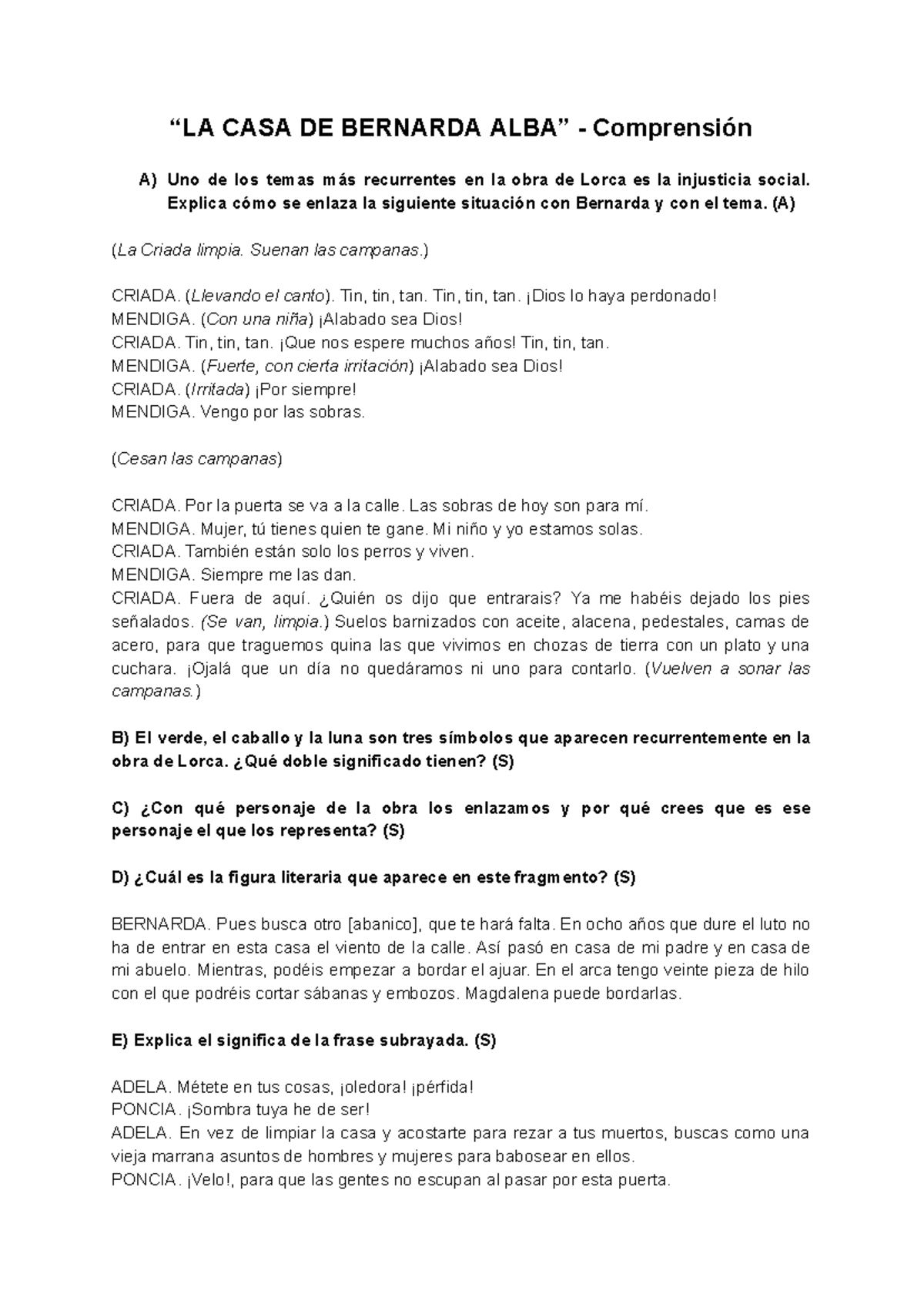 Análisis de "La Casa de Bernarda Alba": Temas y Significados - Studocu