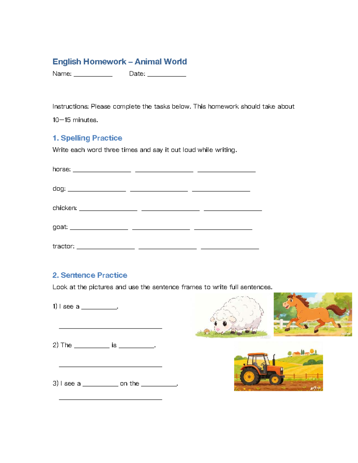 Animal World English Homework-20260112155002 - English Homework ...