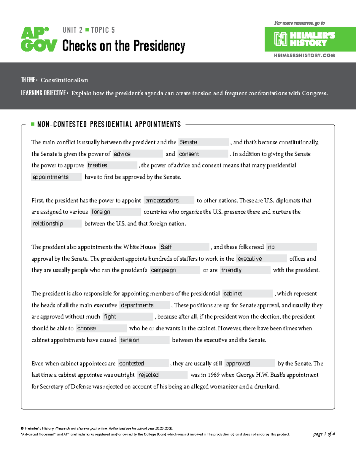 Checks on the Presidency: Constitutionalism & Tensions with Congress ...