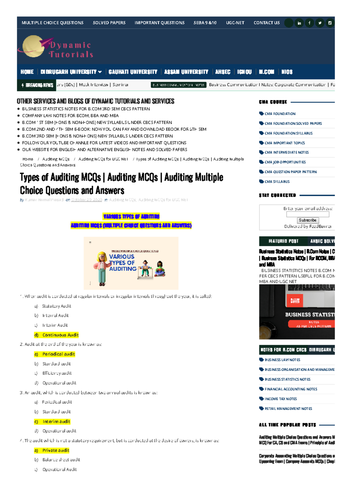 Types of Auditing MCQs Auditing MCQs Auditing Multiple Choice Questions and Answers - Dynamic ...