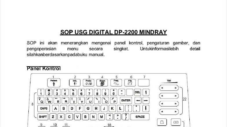 SOP USG 2D: Prosedur Pengoperasian dan Kontrol Mindray - Studocu