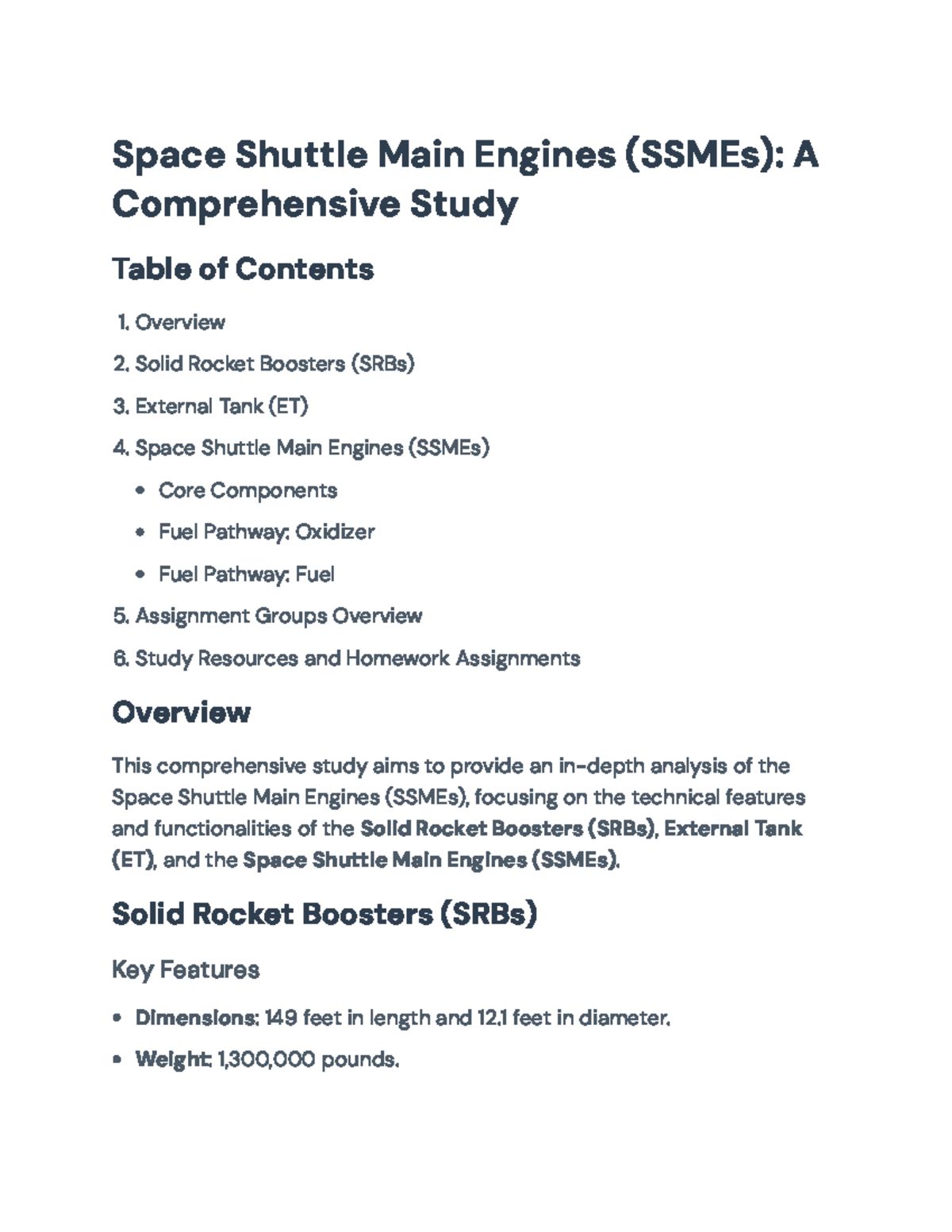 Comprehensive Study on Space Shuttle Main Engines (SSMEs) and ...