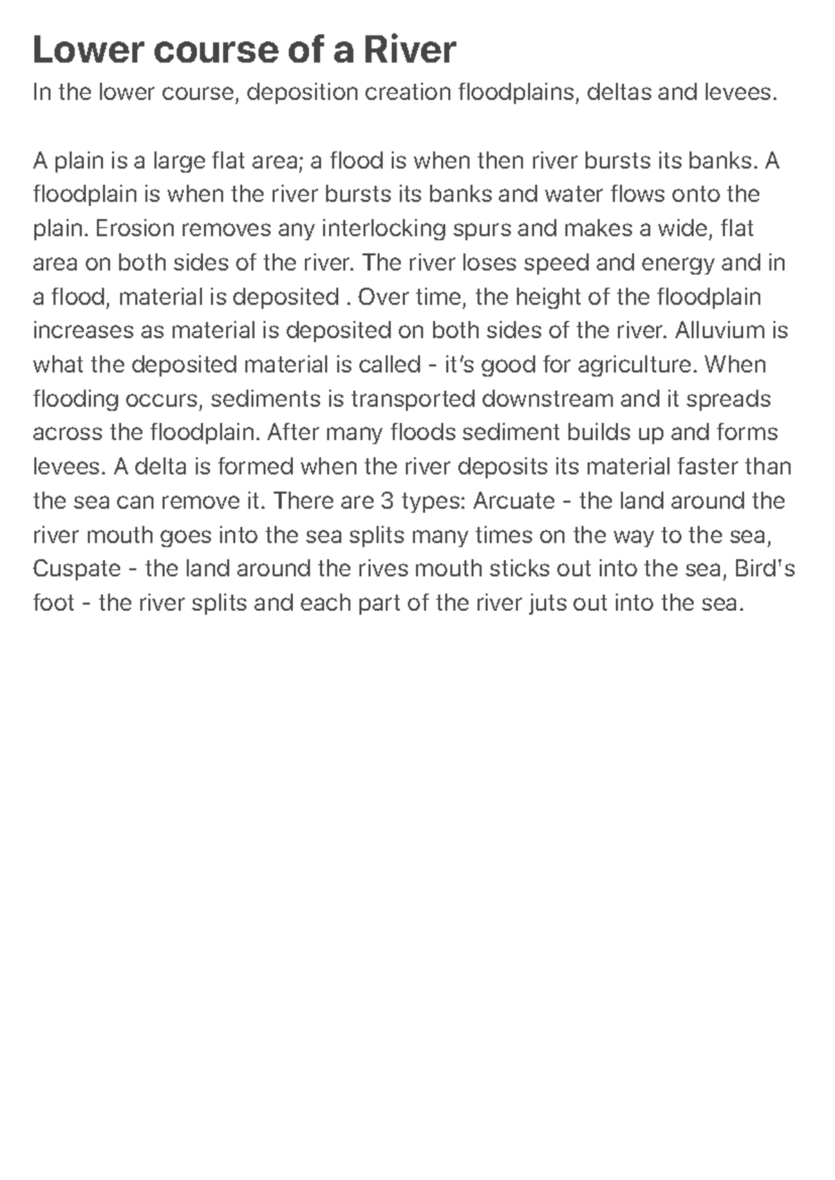 Lower Course of a River: Deposition, Floodplains, and Deltas - Studocu