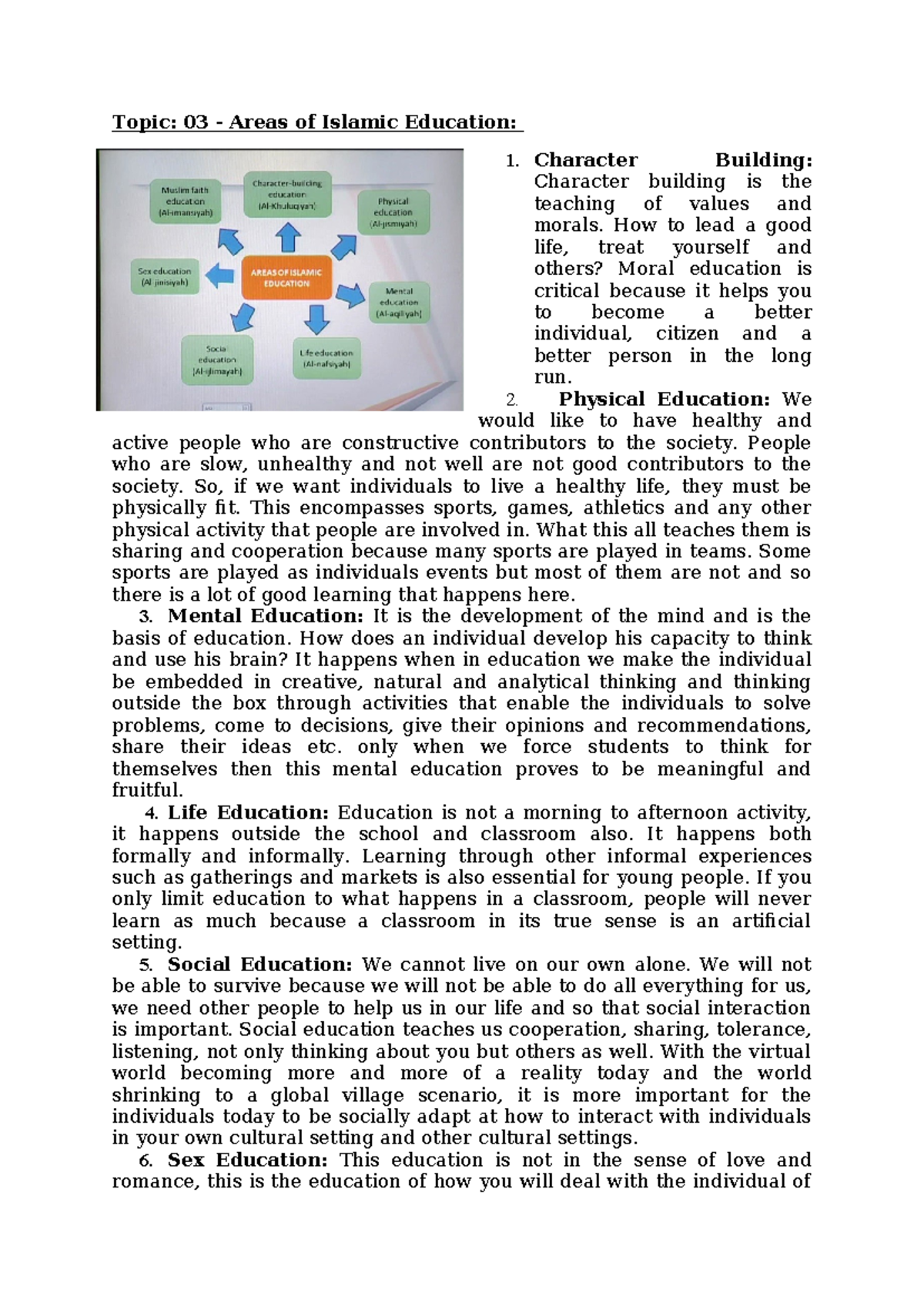 Topic 03: Areas of Islamic Education - Character, Physical, Mental ...