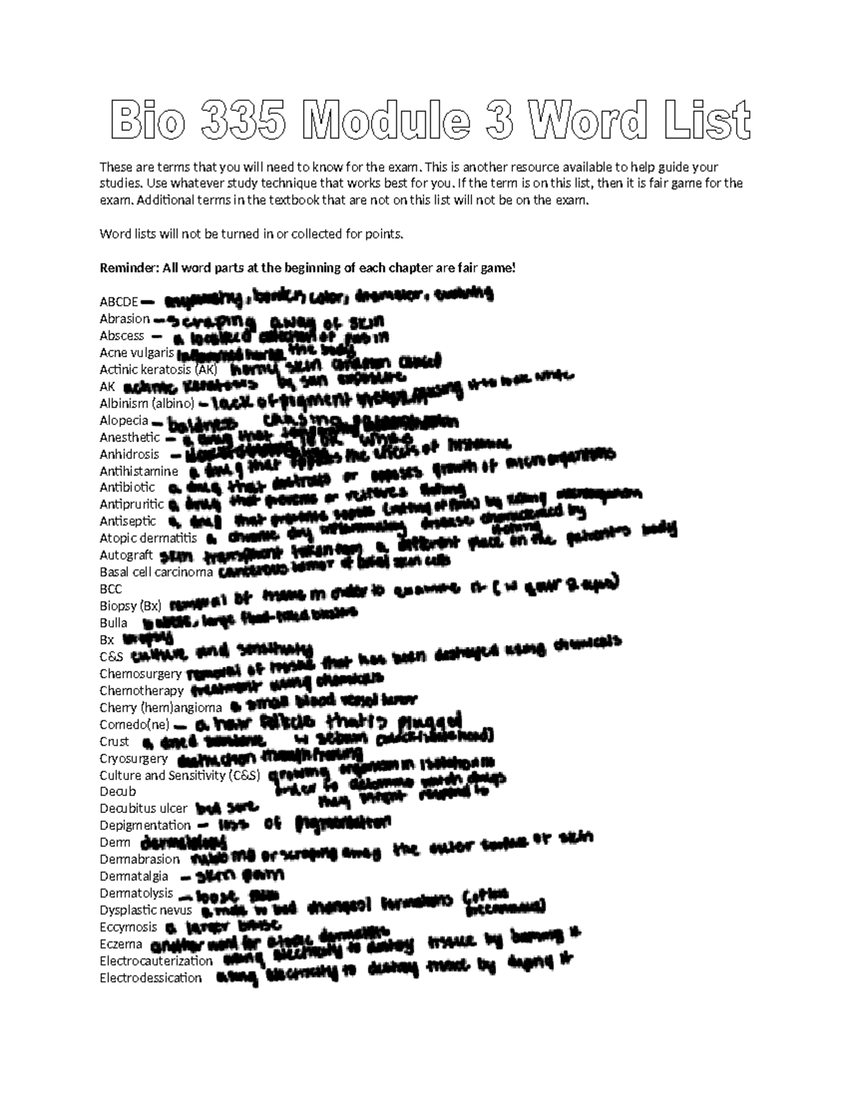 Module 3 Exam Word List: Key Terms for Study - Studocu