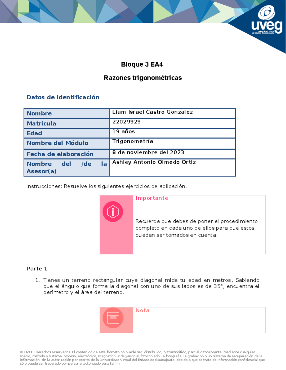 Ejemplo de Formato Trigonometría - Bloque 3 EA4 (Liam Castro) - Studocu