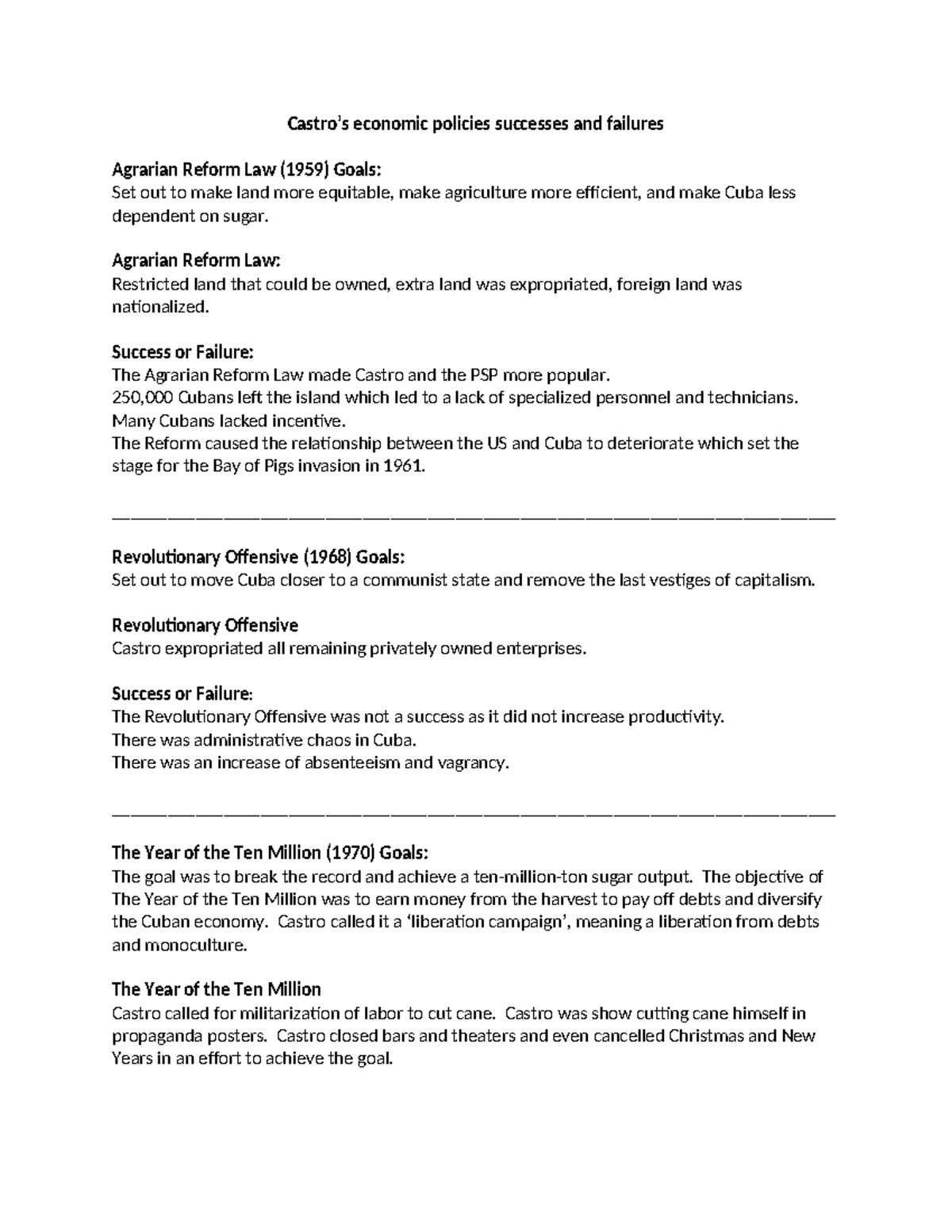 Castro's Economic Policies: Successes & Failures (1959-1991) Analysis ...