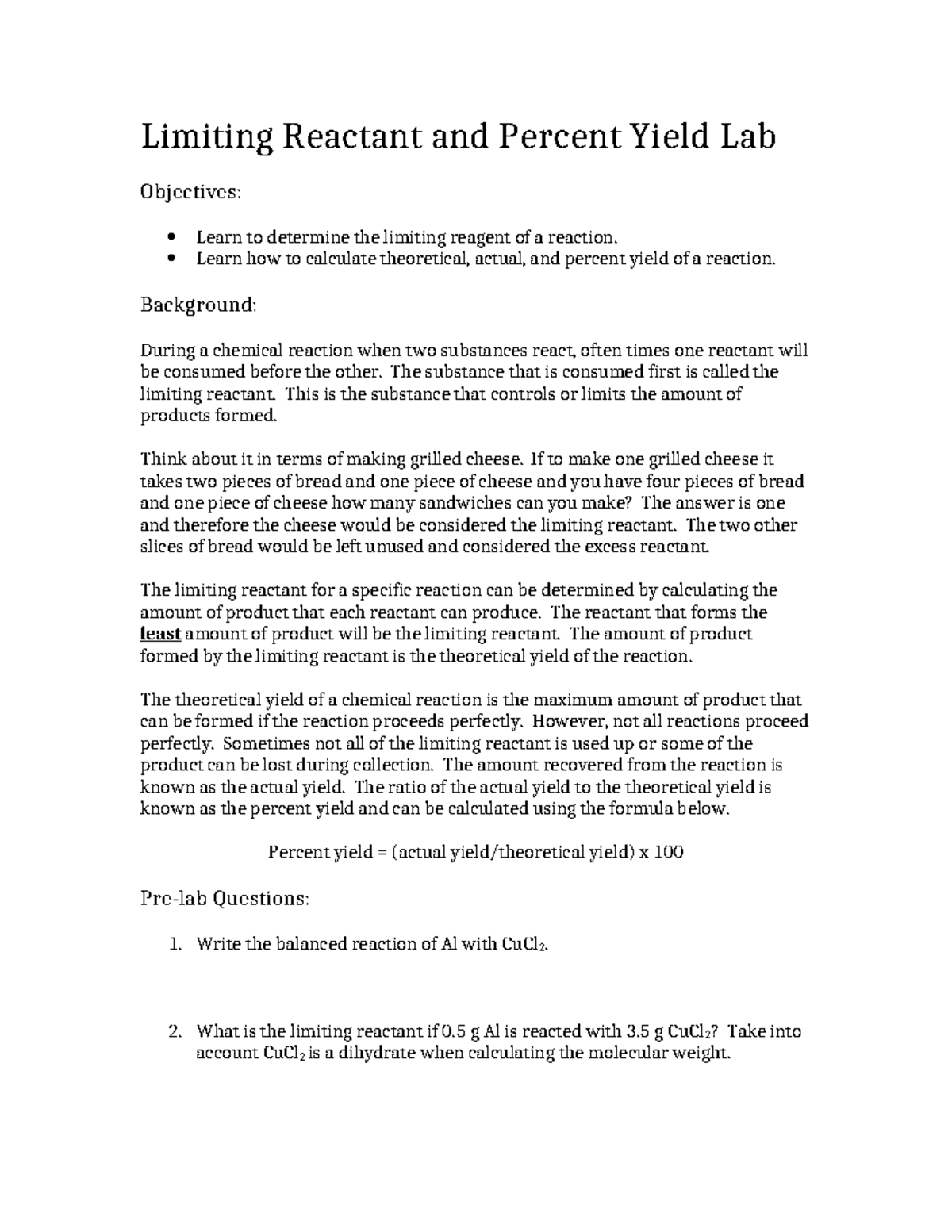 Limiting reactant and percent yield - Learn how to calculate ...