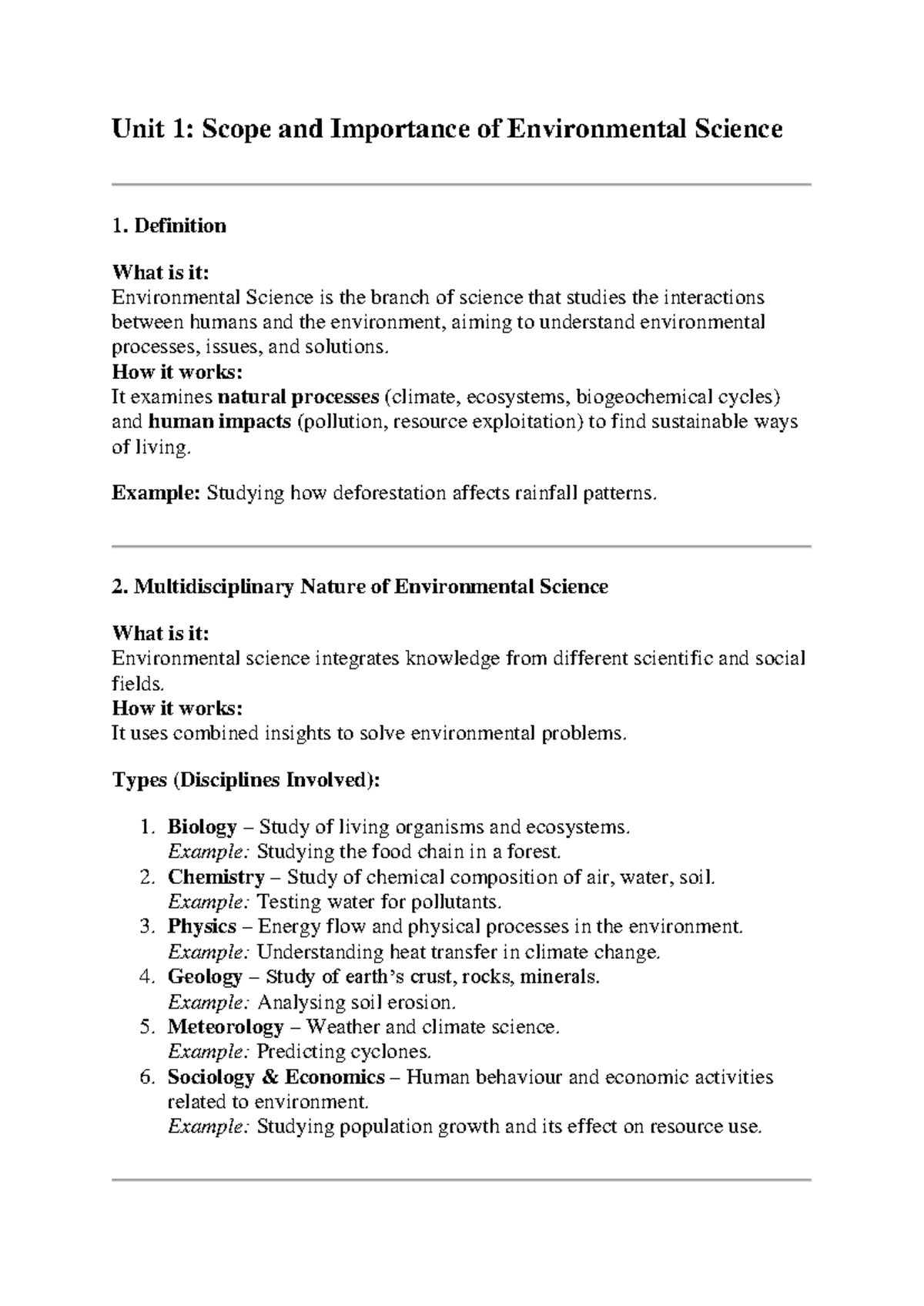 Unit 1: Scope & Importance of Environmental Science - Overview and ...