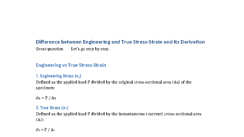 Engineering vs True Stress-Strain: Key Differences Explained - Studocu