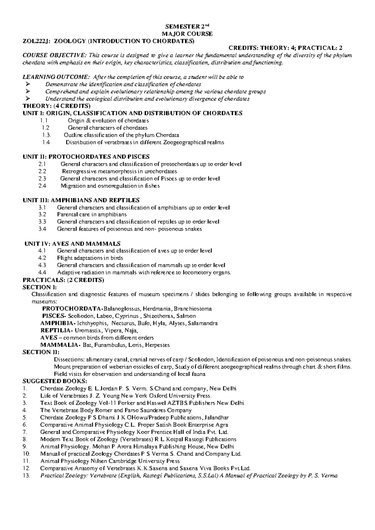 ZOOLOGY 9823: Introduction to Chordates - Course Overview and Practical ...