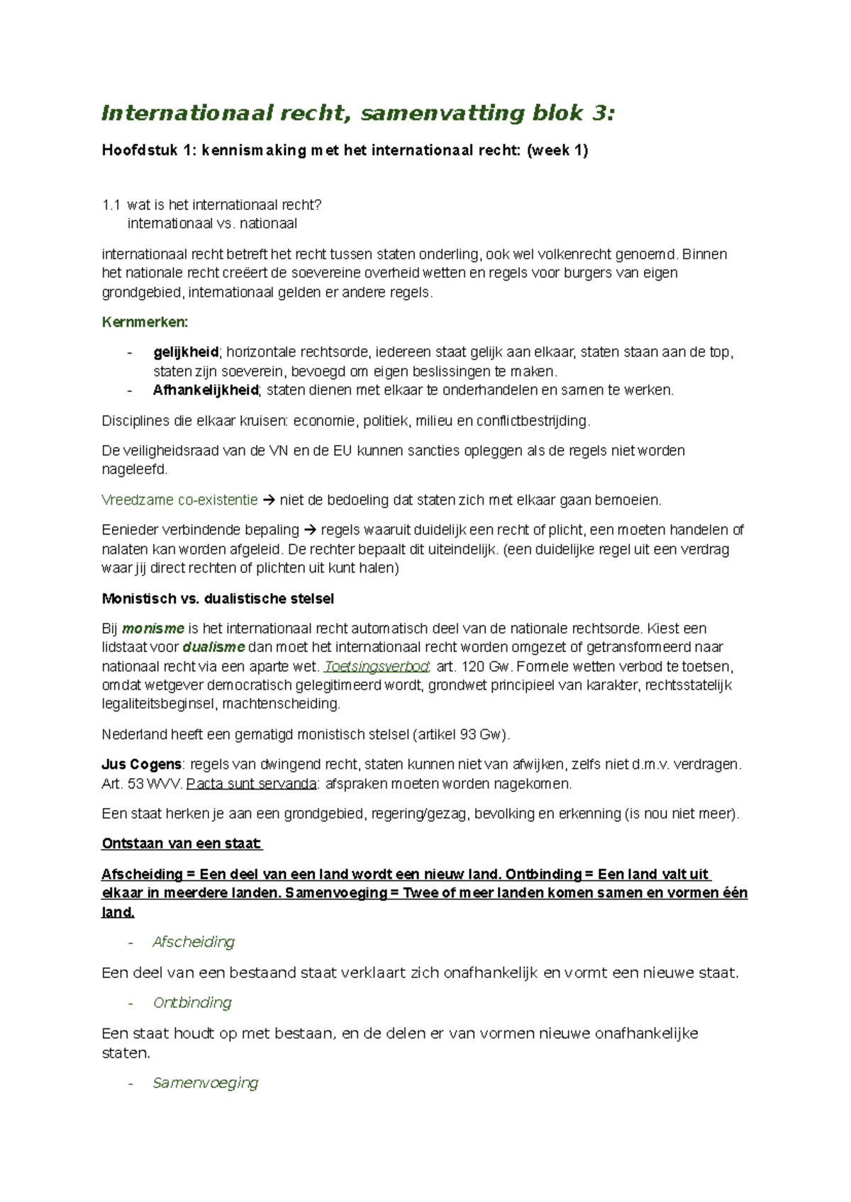 Internationaal Recht Samenvatting Blok 3: Hoofdstuk 1-6 Overzicht ...