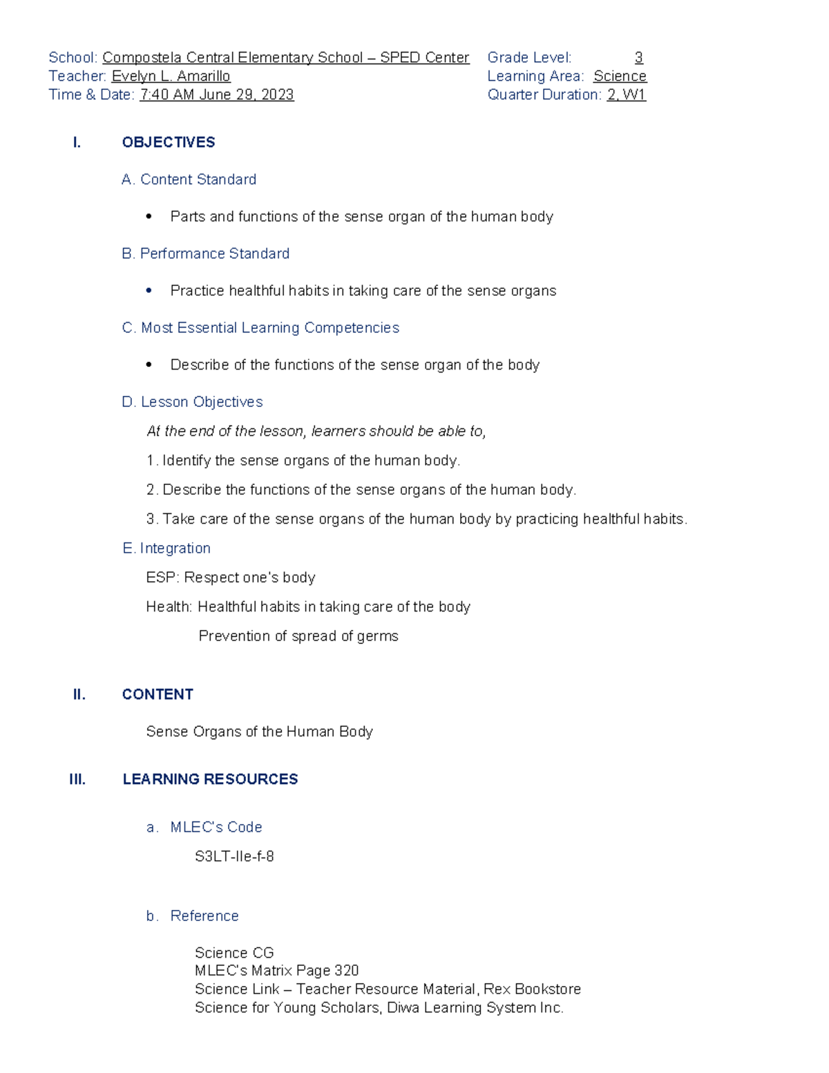 Lesson Plan in Science 3 - Amarillo EL - School: Compostela Central ...
