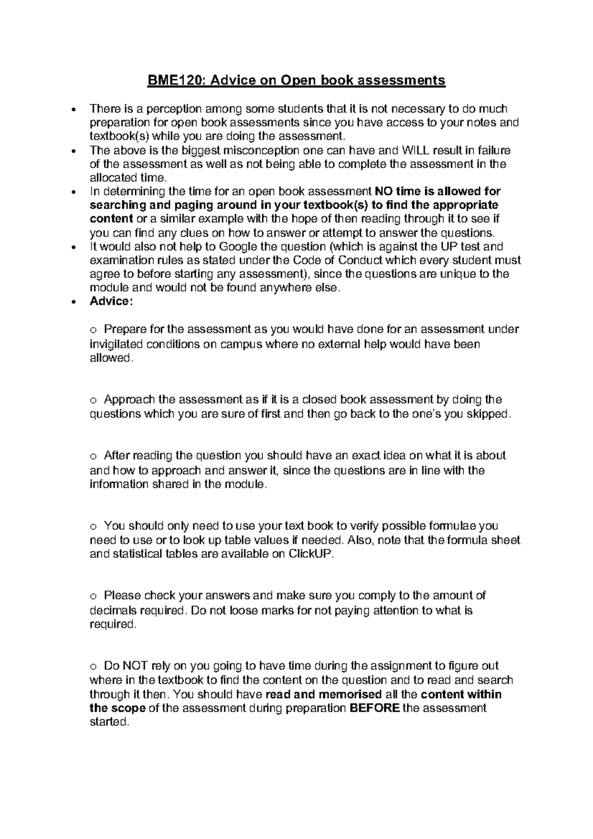 BME120 Open Book assessment - BME 120 : Advice on Open book assessments ...