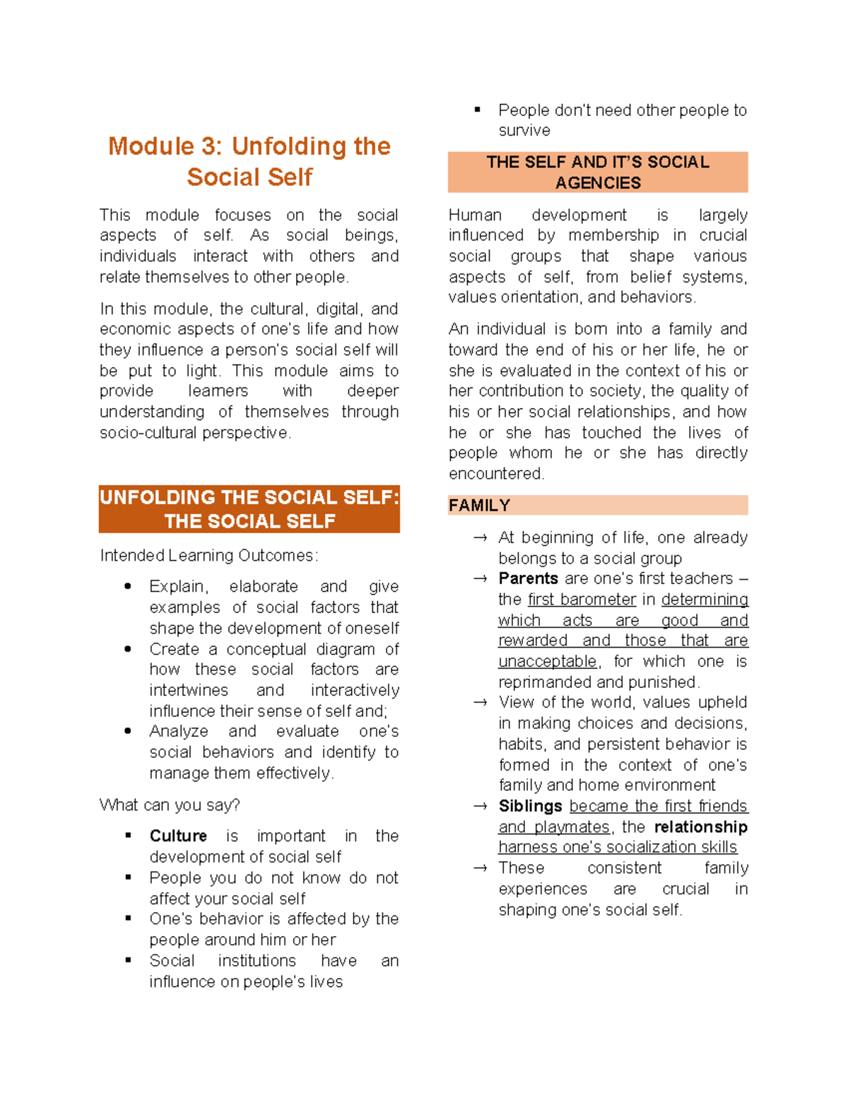 Module 3: Unfolding the Social Self - Understanding Personal Identity - Studocu