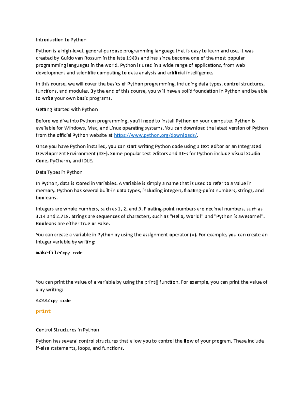 Document 24 - python - Introduction to Python Python is a high-level, general-purpose ...