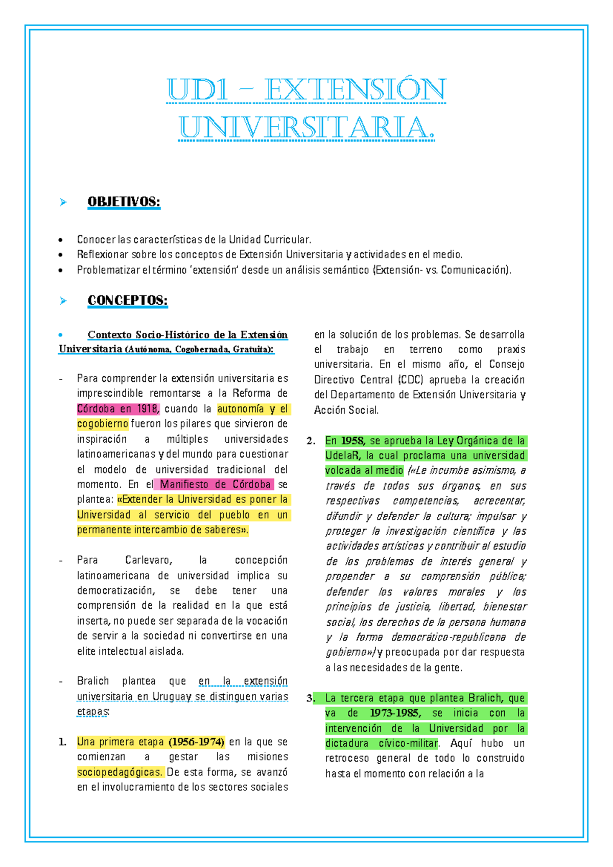 Resumen AT I - HHCC - Extensión Universitaria: Objetivos y Conceptos ...