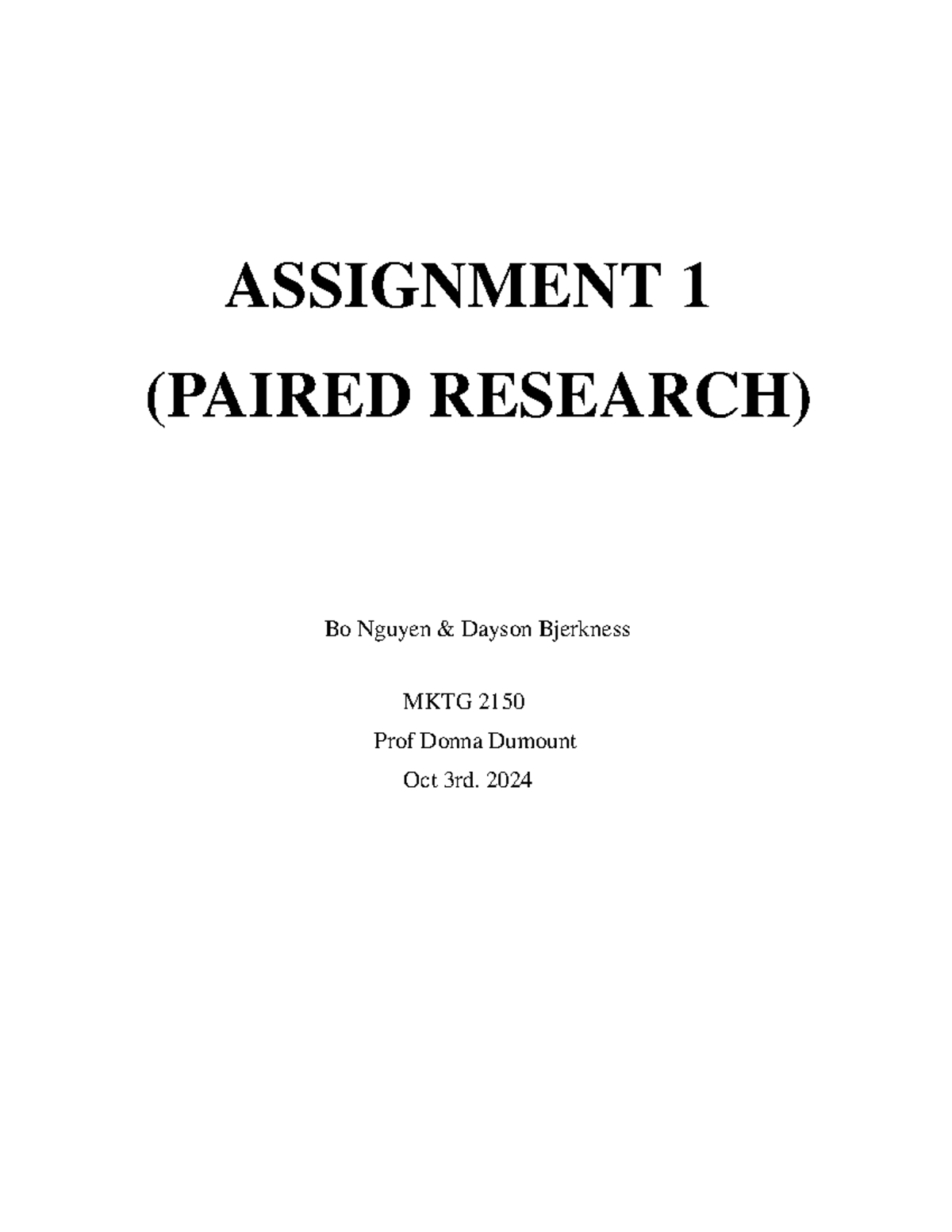 MKTG 2150 Assignment 1: Paired Segment Research on Haircare - Studocu