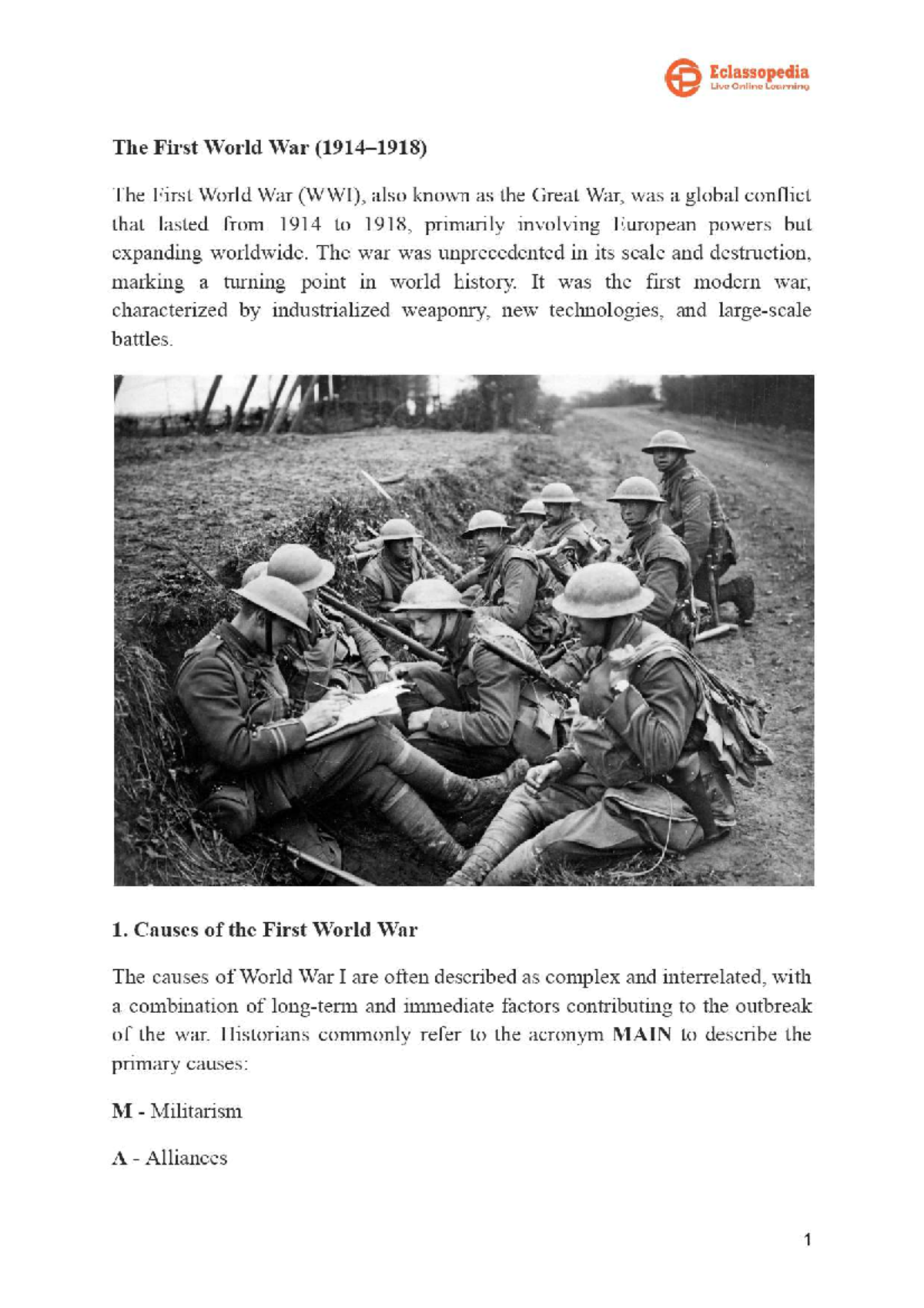 The First World War (1914-1918): Causes, Battles, and Consequences ...