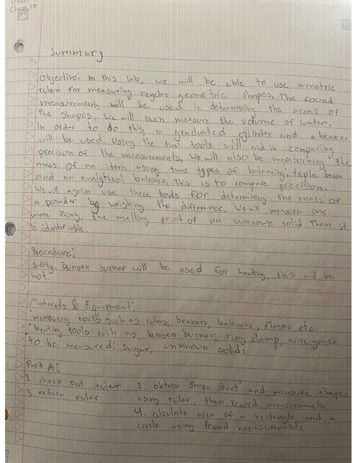 Chem 10 Lab Notes: Measuring Shapes, Volume, and Mass Techniques - Studocu