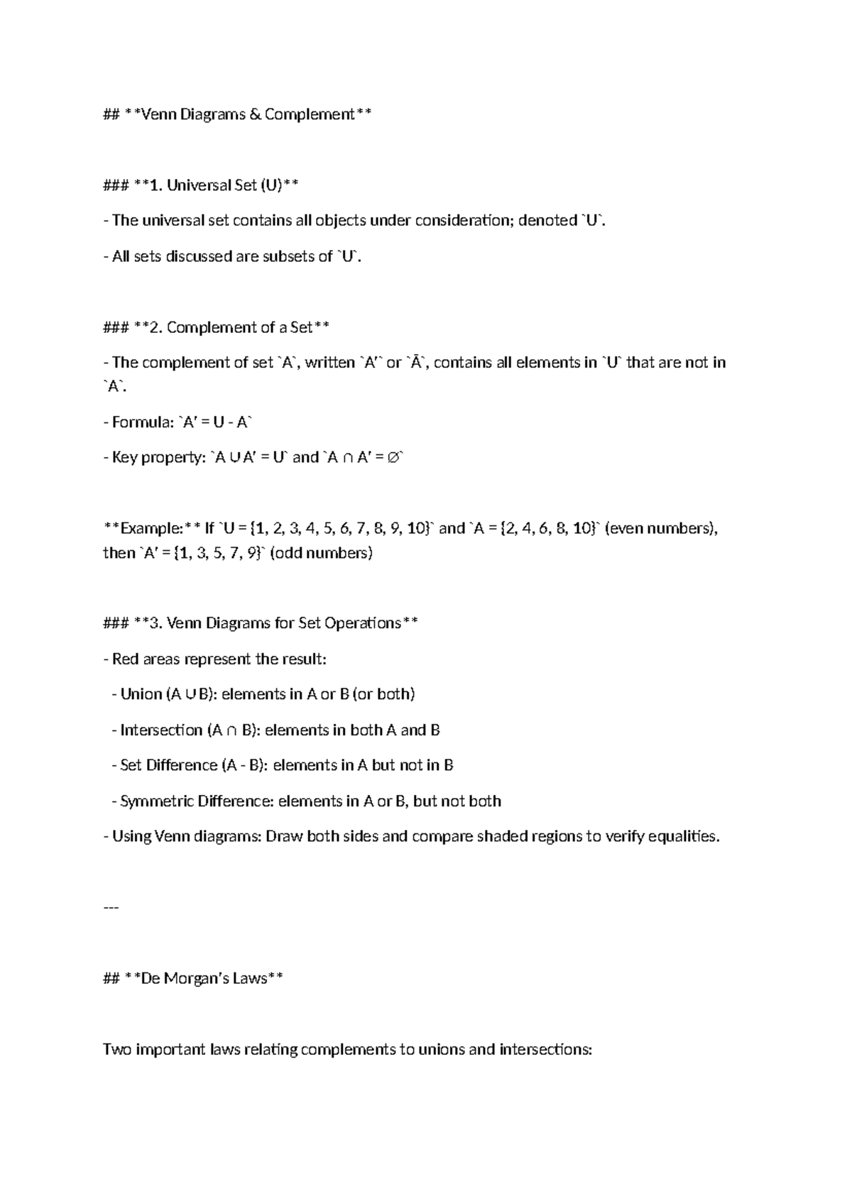 Venn Diagrams - Week 2 Lecture Notes on Set Theory Concepts - Studocu