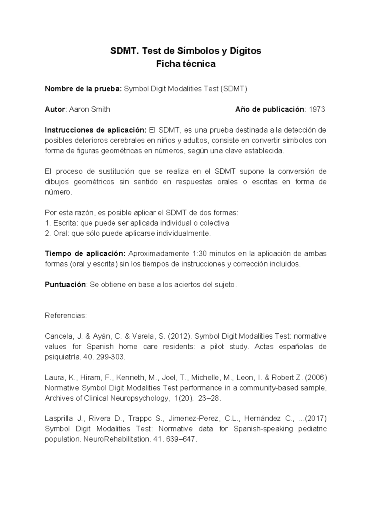 SDMT INFO - Instrucciones y Aplicación del Test de Símbolos y Dígitos ...