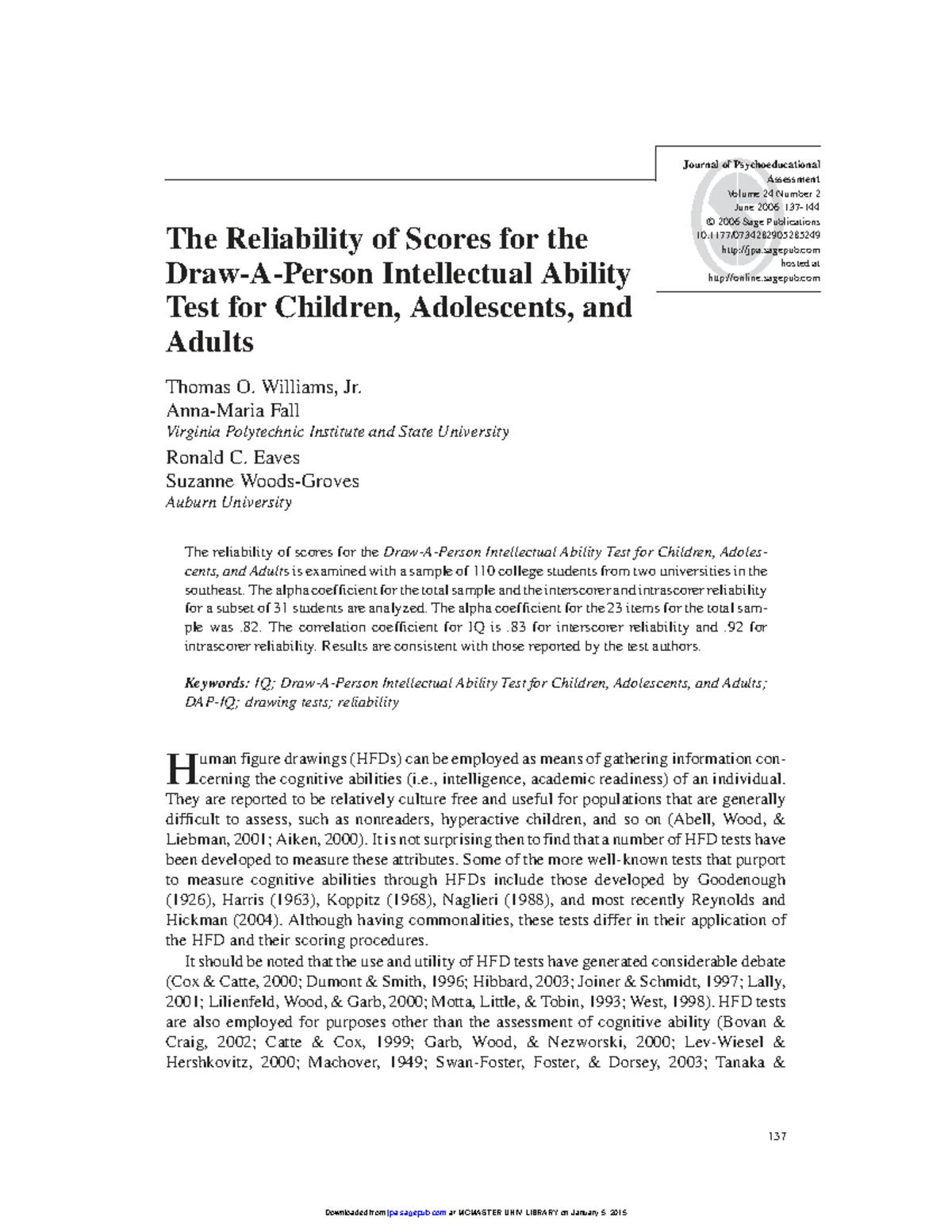 The reliability of scores for the DAP: IQ test for children and adults ...
